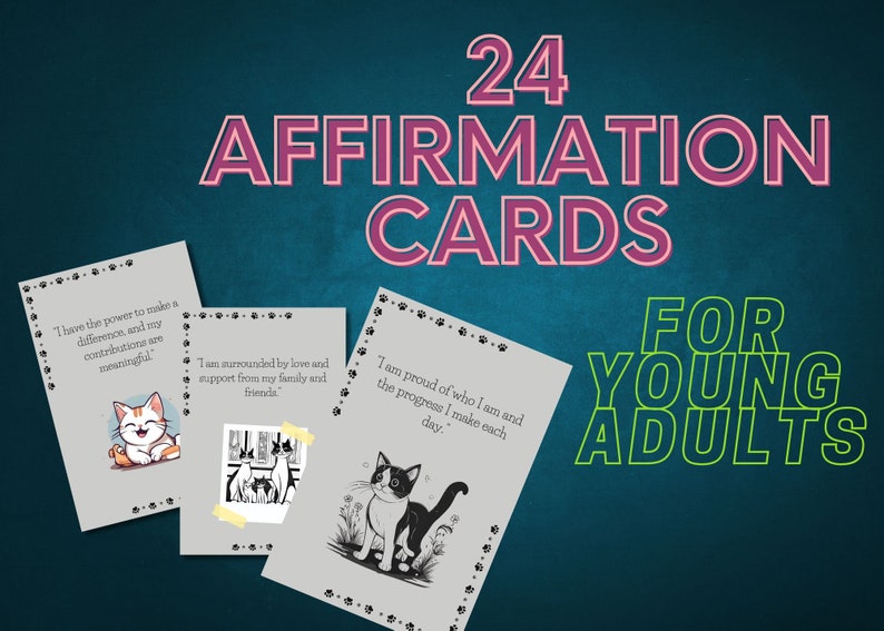 Cat Themed Affirmation Cards for Young Adults Download and Print - Etsy