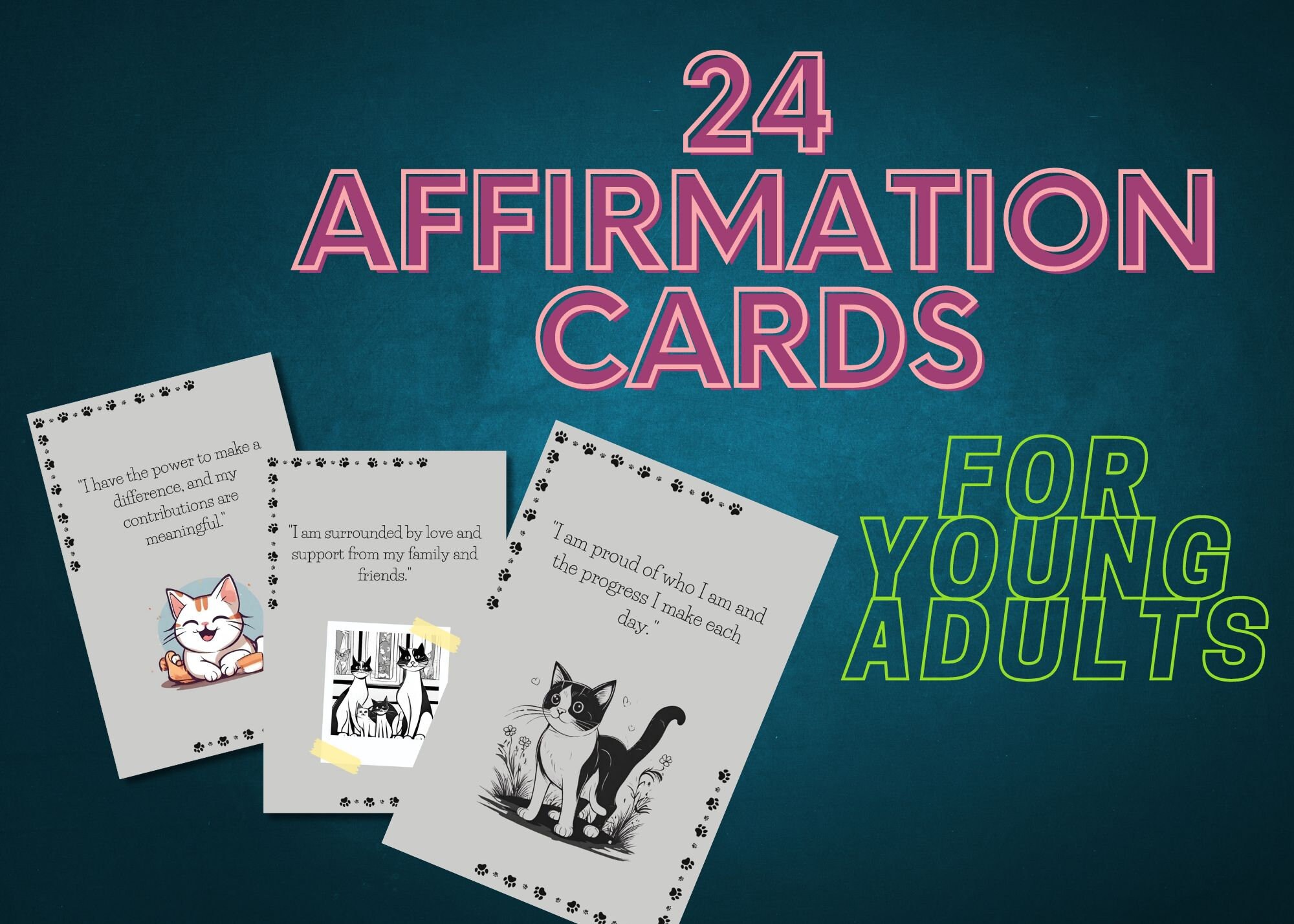 Cat Themed Affirmation Cards for Young Adults Download and - Etsy