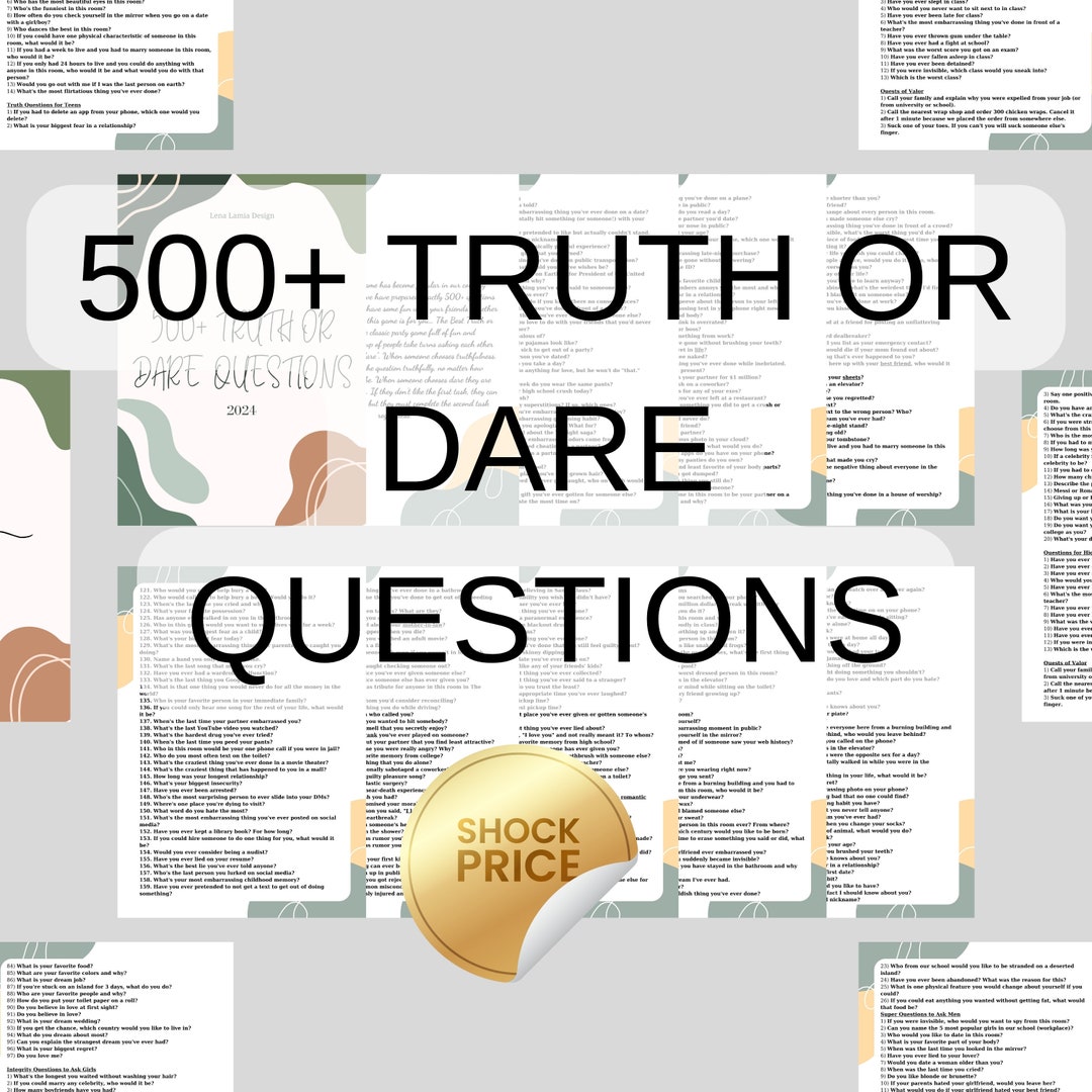 500 Truth or Dare Questions Game Digital Download Printable - Etsy
