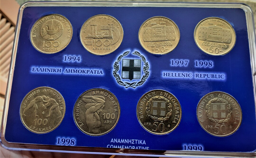 8 Coins From Greece 1994-1999, Complete Set 50 and 100 Drachmas AU ...