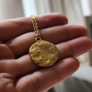 Celestial Stars Irregular Coin Pendant, Gold Sun and Moon Coin Necklace ...