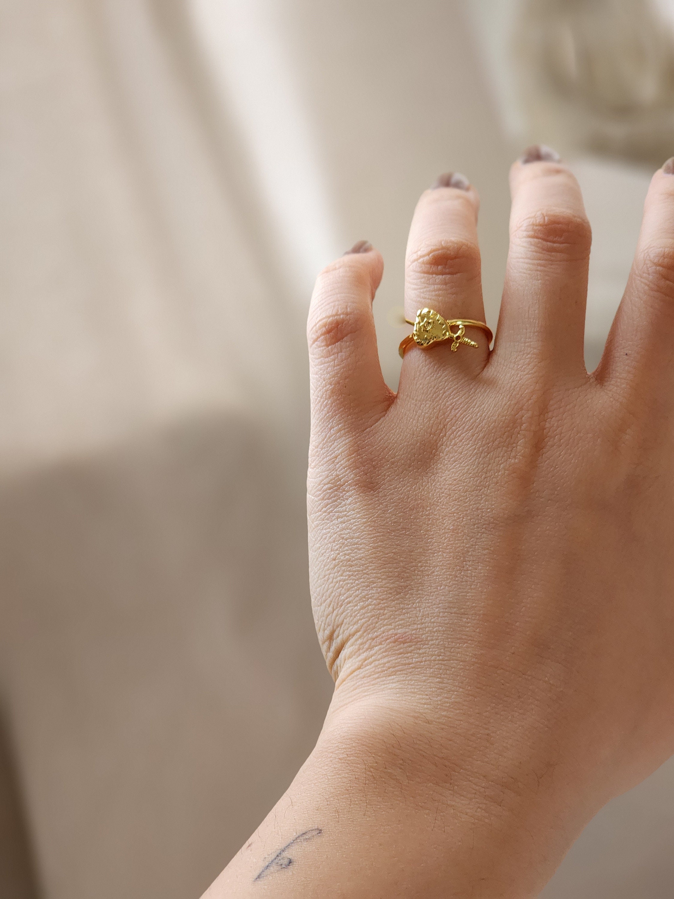 Punk Heart and Sword Gold Ring, Gothic Hearts Sword Ring, Dainty ...