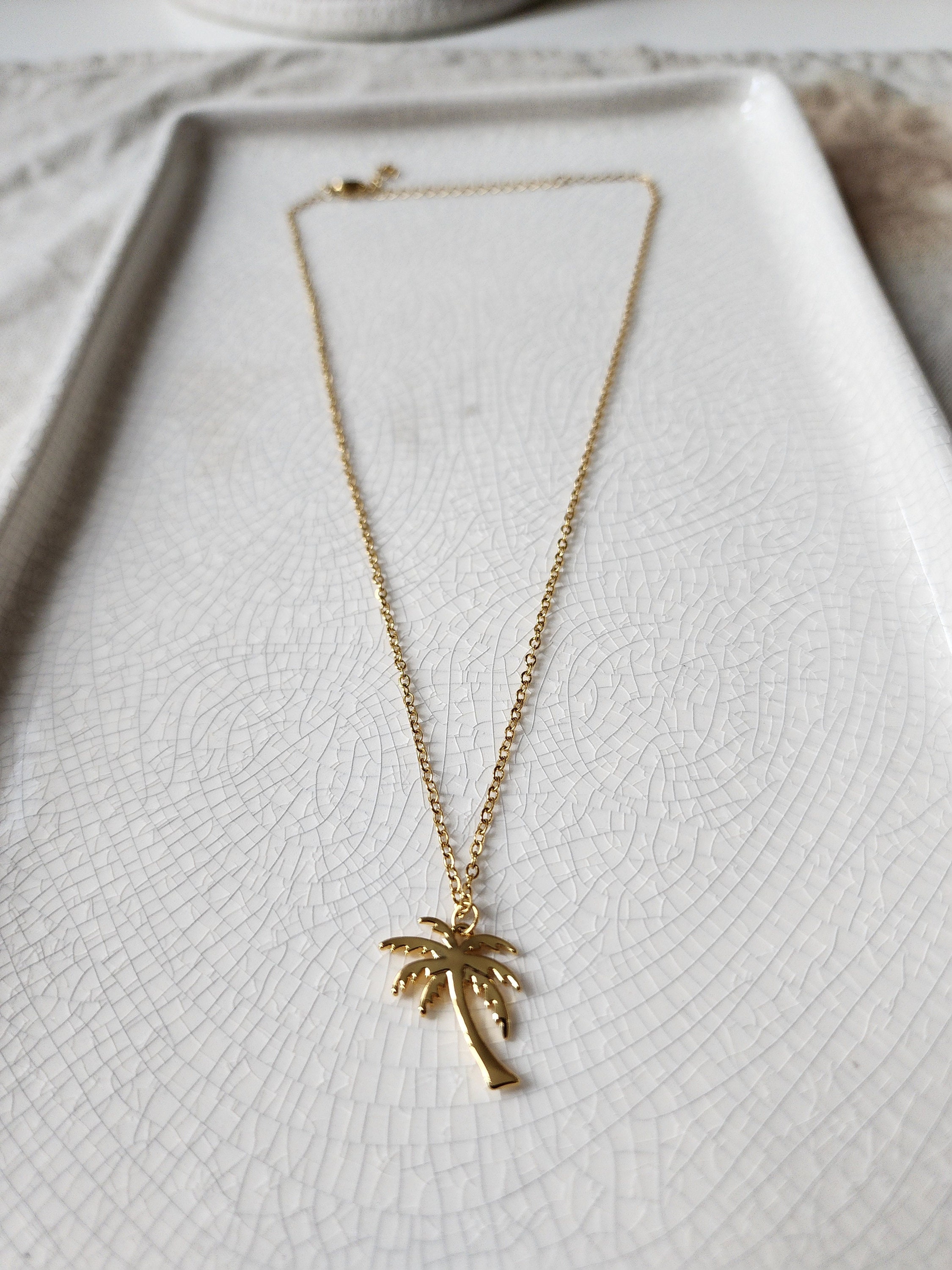 Palm Tree Pendant, Gold Palm Tree Necklace, Tropical Tree Pendant for ...