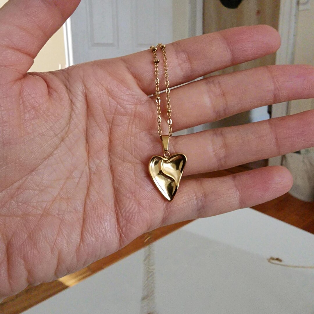 18K Gold Dainty Minimalist Punk Abstract Heart Pendant Necklace ...