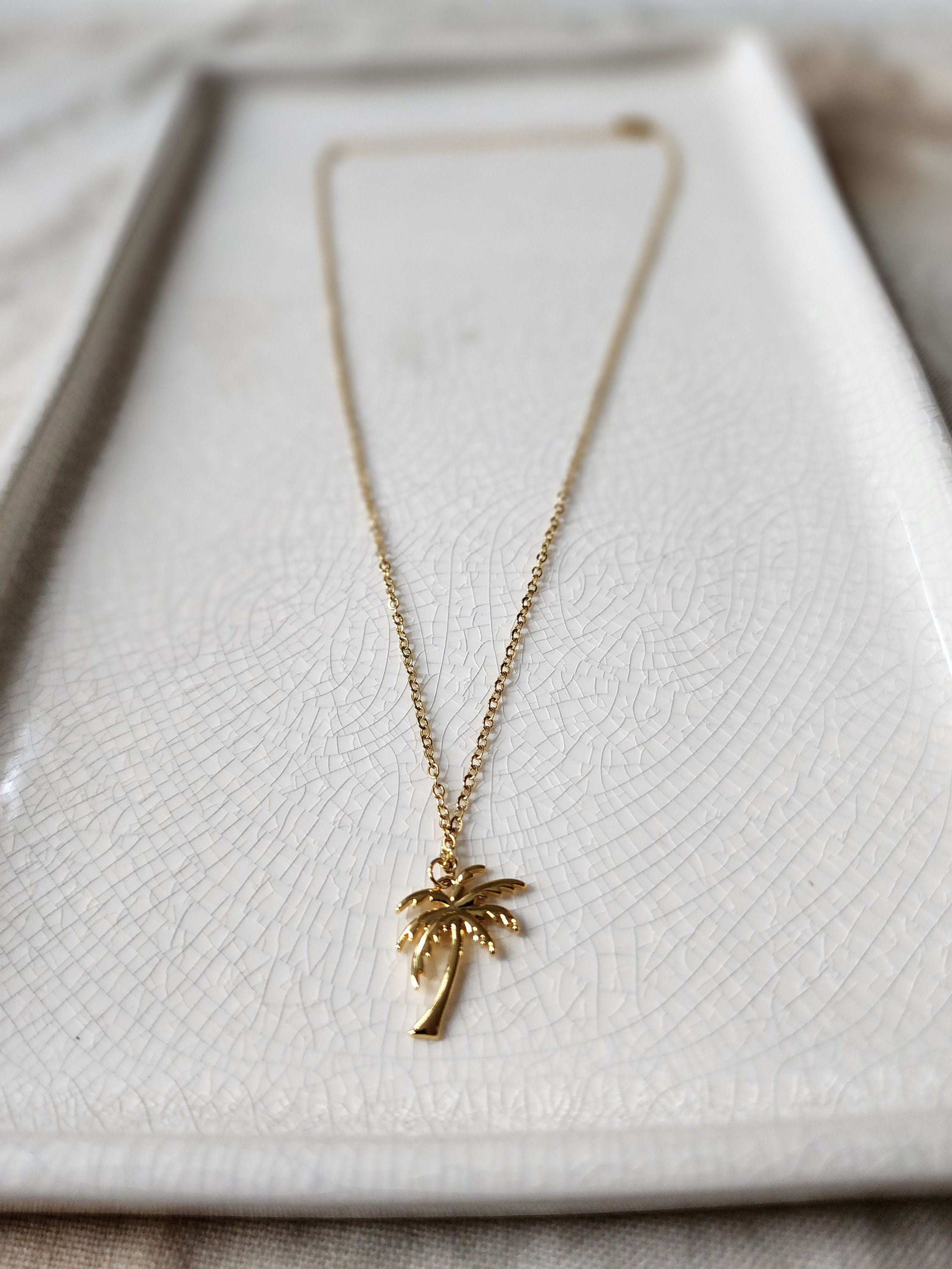 Palm Tree Pendant, Gold Palm Tree Necklace, Tropical Tree Pendant for ...