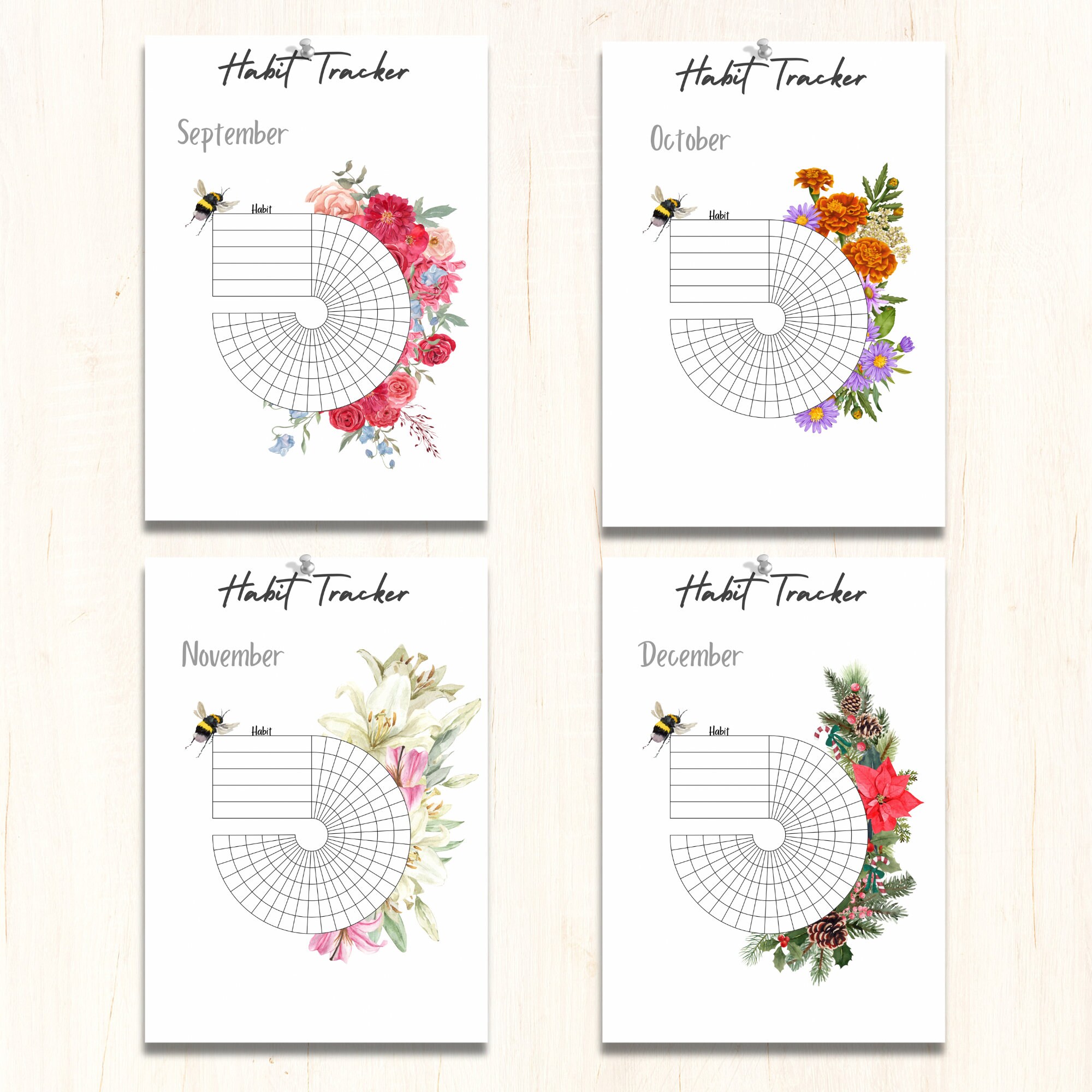 Monthly Habit Tracker Printable Floral, Habit Tracker Template, Routine ...