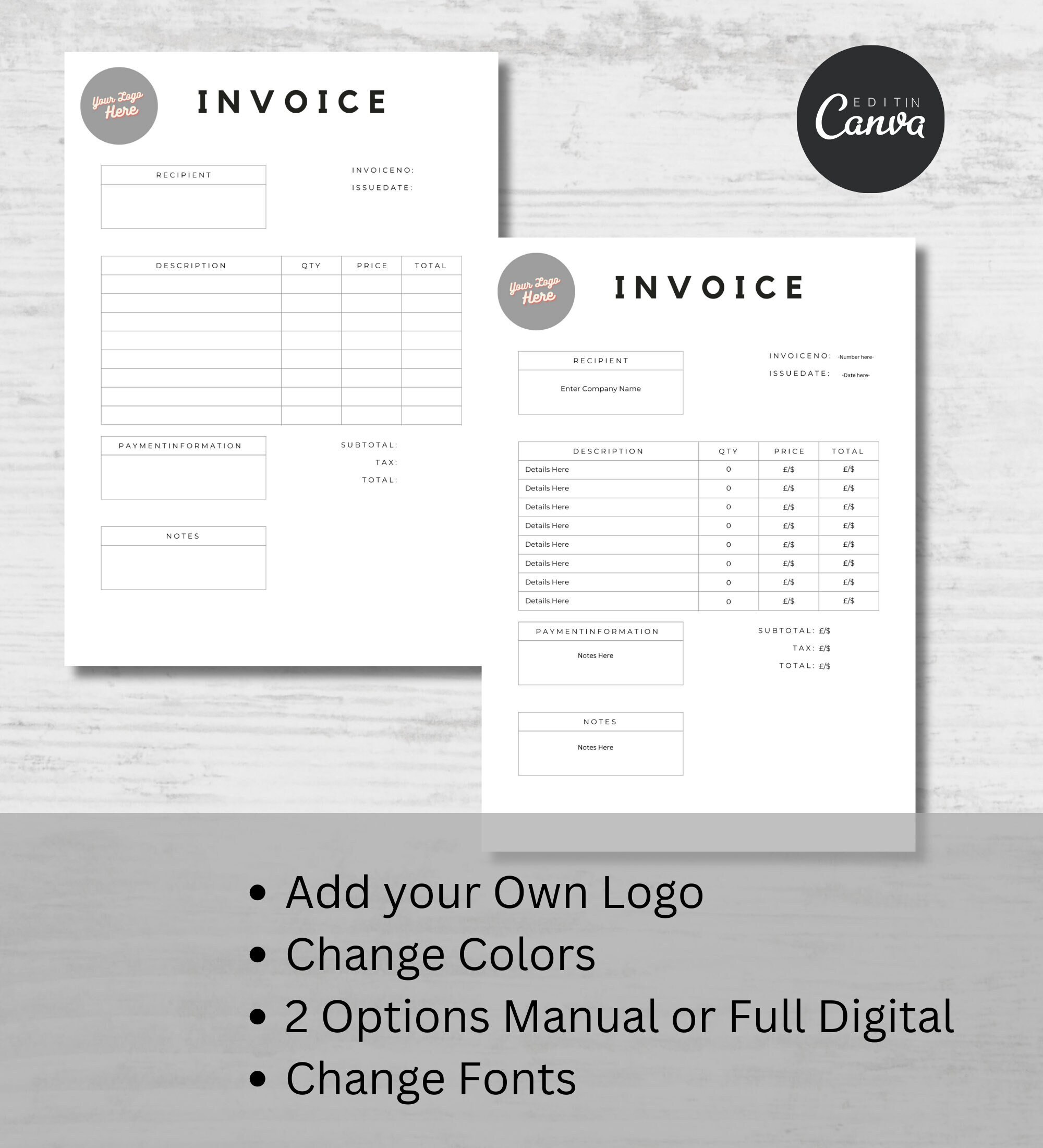Invoice Template Printable Modern and Professional Invoice CANVA ...