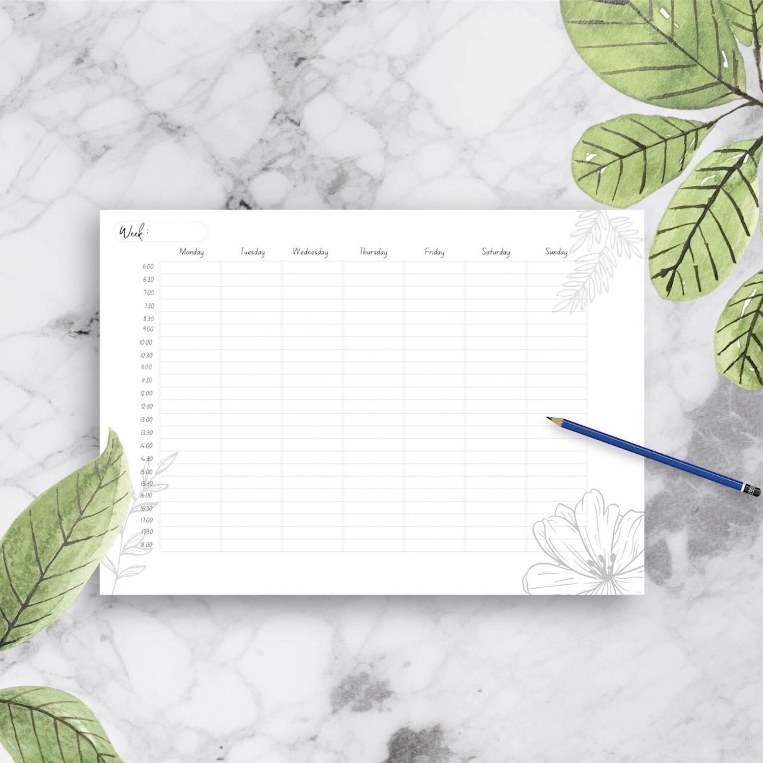 Weekly Planner Printable Landscape, Minimalist Weekly Schedule, Week at ...