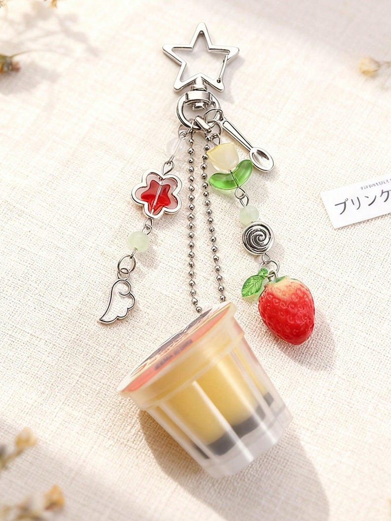 Pudding Keychain Egg Flan Charm Y2K Heisei Retro Aesthetic Beaded ...