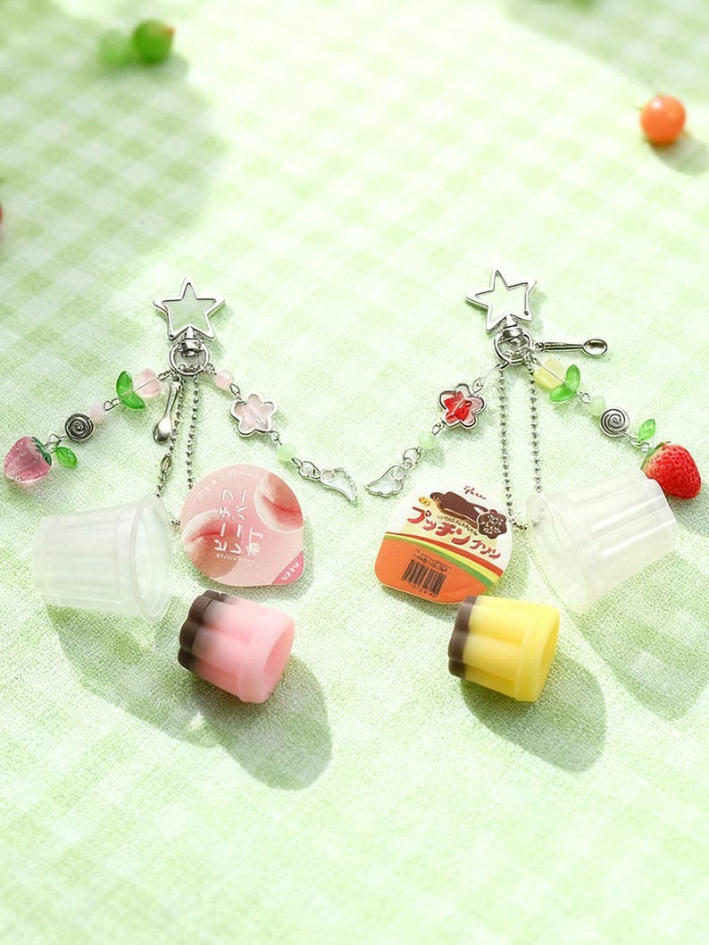 Pudding Keychain Egg Flan Charm Y2K Heisei Retro Aesthetic Beaded ...