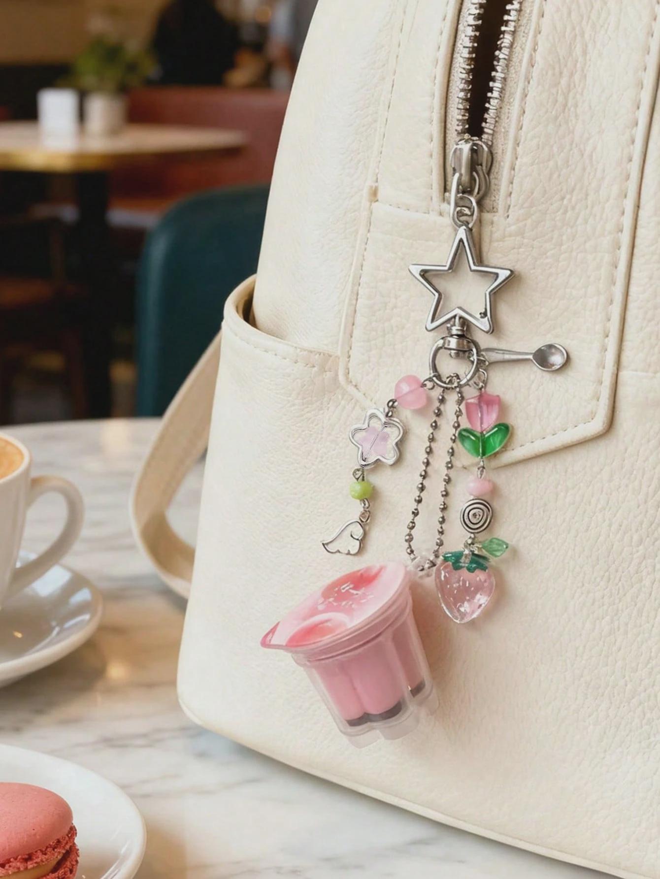 Pudding Keychain Egg Flan Charm Y2K Heisei Retro Aesthetic Beaded ...