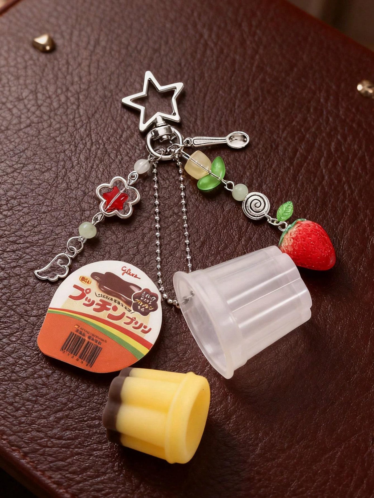 Pudding Keychain Egg Flan Charm Y2K Heisei Retro Aesthetic Beaded ...