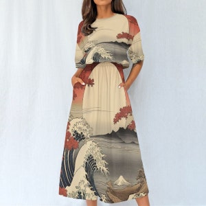 Japanese Dress Elastic Waist Dress Modern Casual Dress With Pockets ...