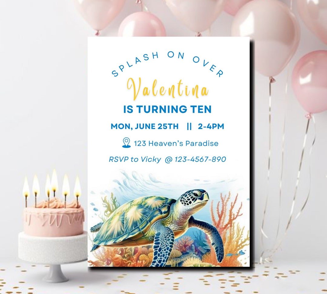 Editable Turtle Party Invitation, Turtle Birthday, Kids Birthday Invite ...