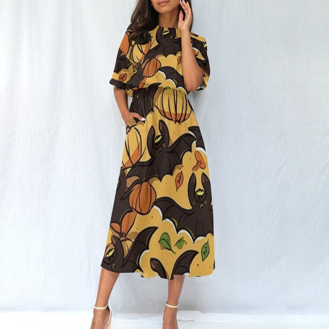 Halloween Dress Horror Movie Midi Dress With Pockets Bat Dress Vintage ...