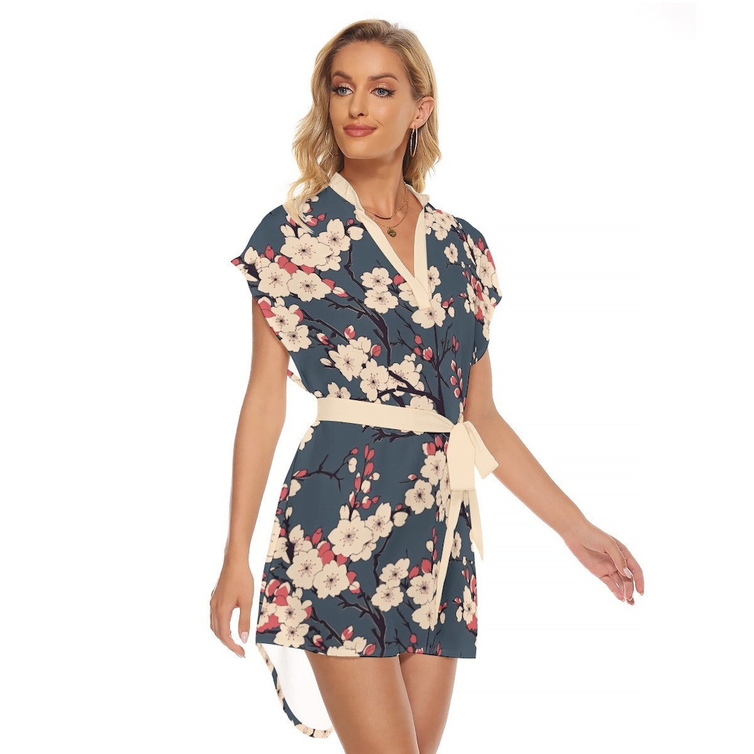 Cherry Blossom Japanese Summer Dress Stand-up Collar Casual Dress ...