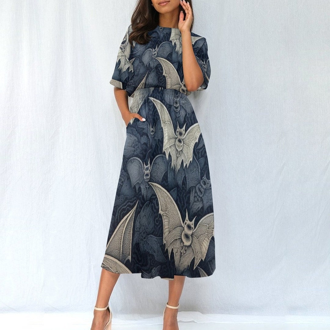 Halloween Dress Horror Movie Midi Dress With Pockets Bat Dress Vintage ...