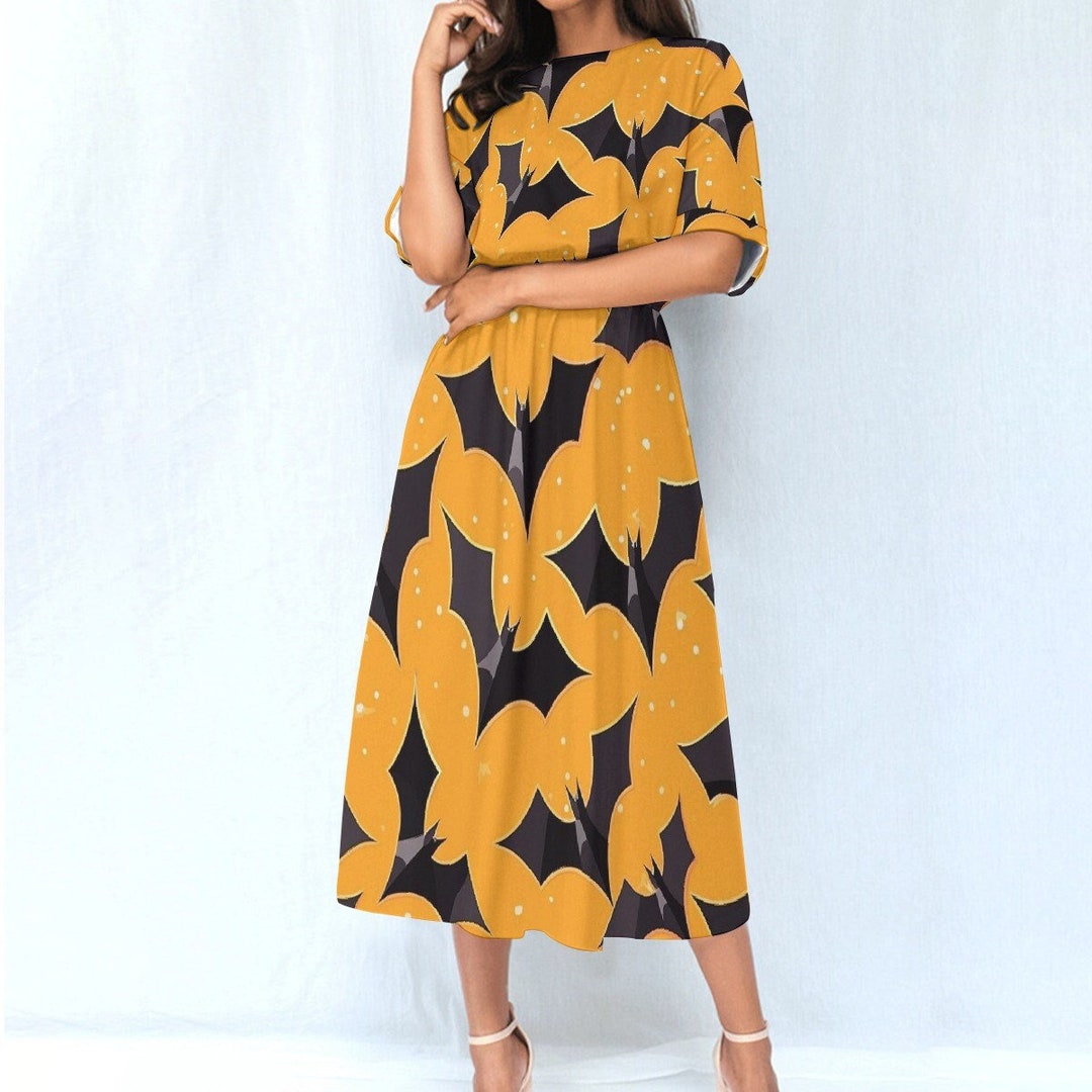 Halloween Dress Horror Movie Midi Dress With Pockets Bat Dress Vintage ...