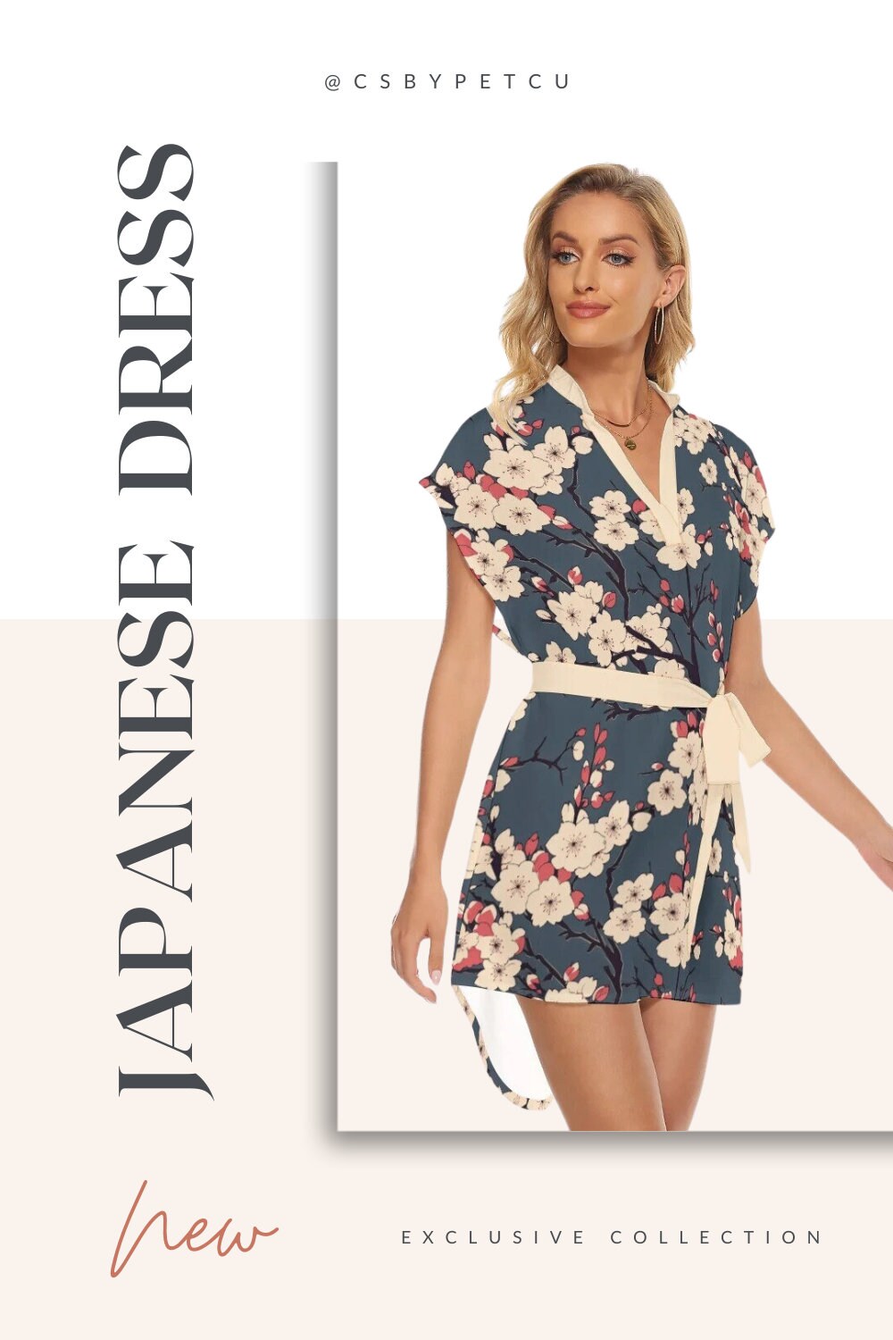 Cherry Blossom Japanese Summer Dress Stand-up Collar Casual Dress ...