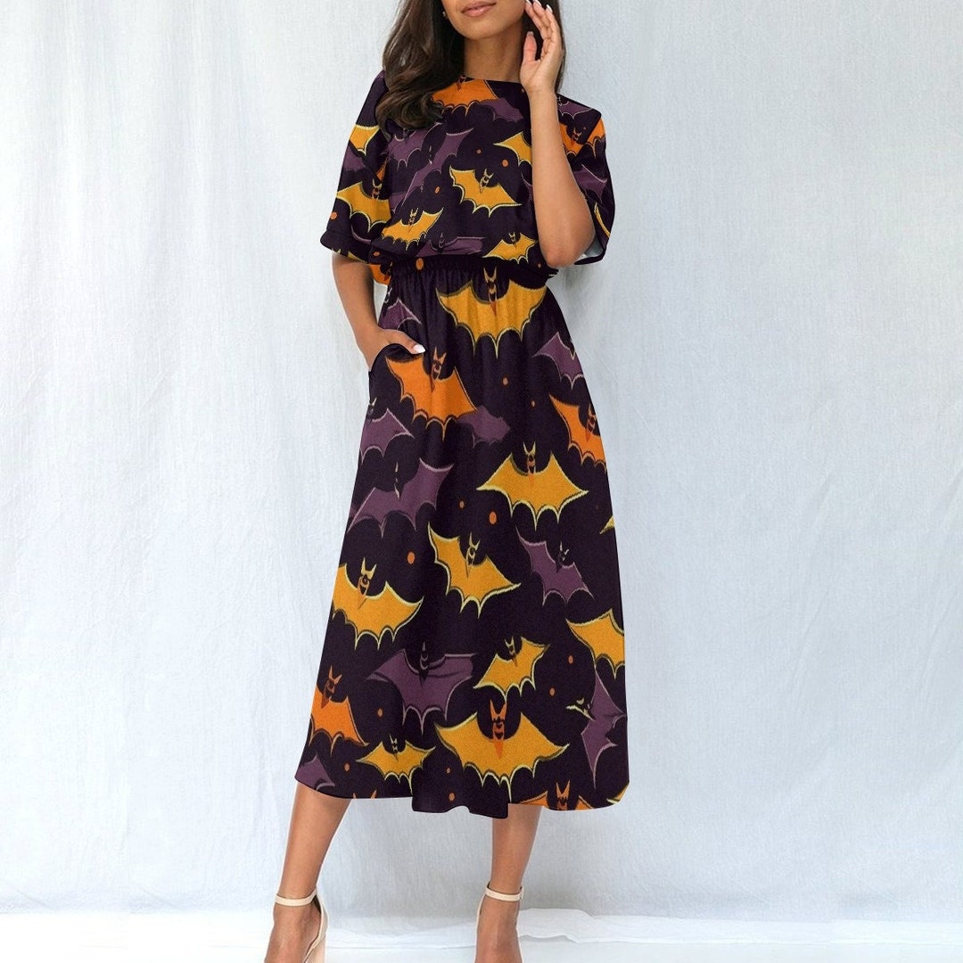 Halloween Dress Horror Movie Midi Dress With Pockets Bat Dress Vintage ...