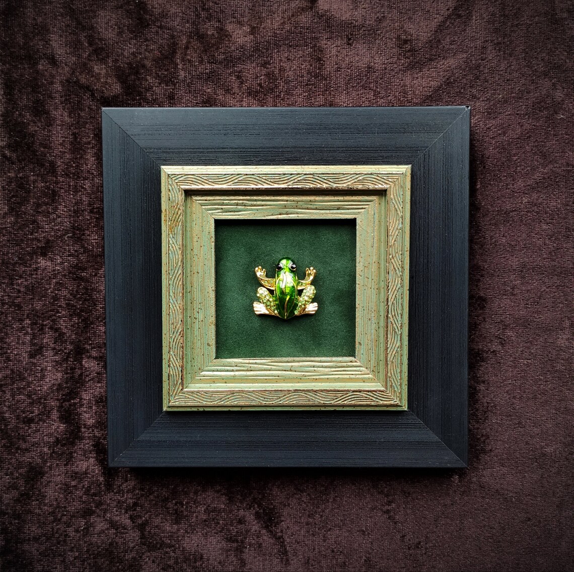 Frog in a Black Mini Frame, Frog in Crystals in a Double Frame, Frog is ...