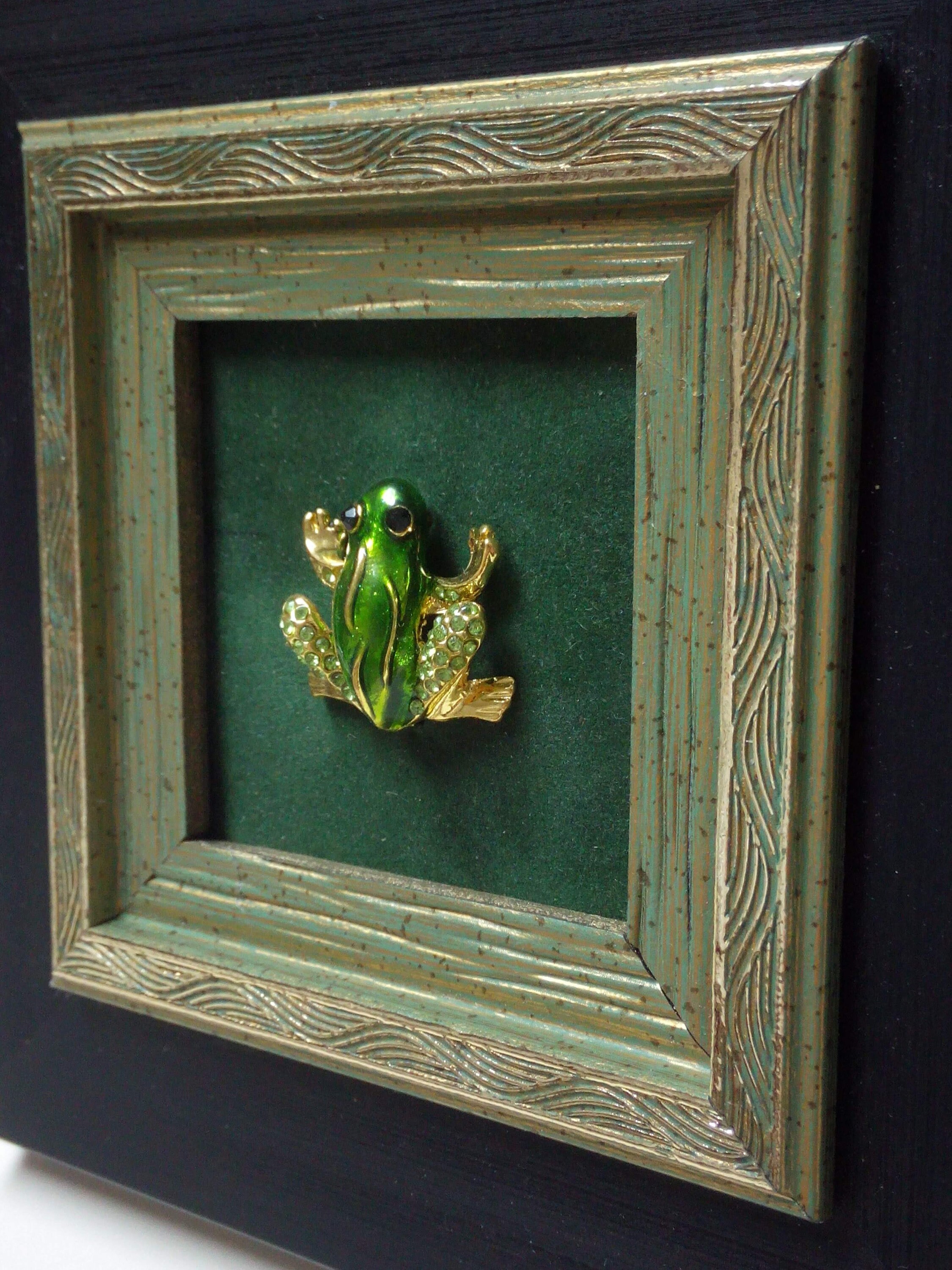Frog in a Black Mini Frame, Frog in Crystals in a Double Frame, Frog is ...