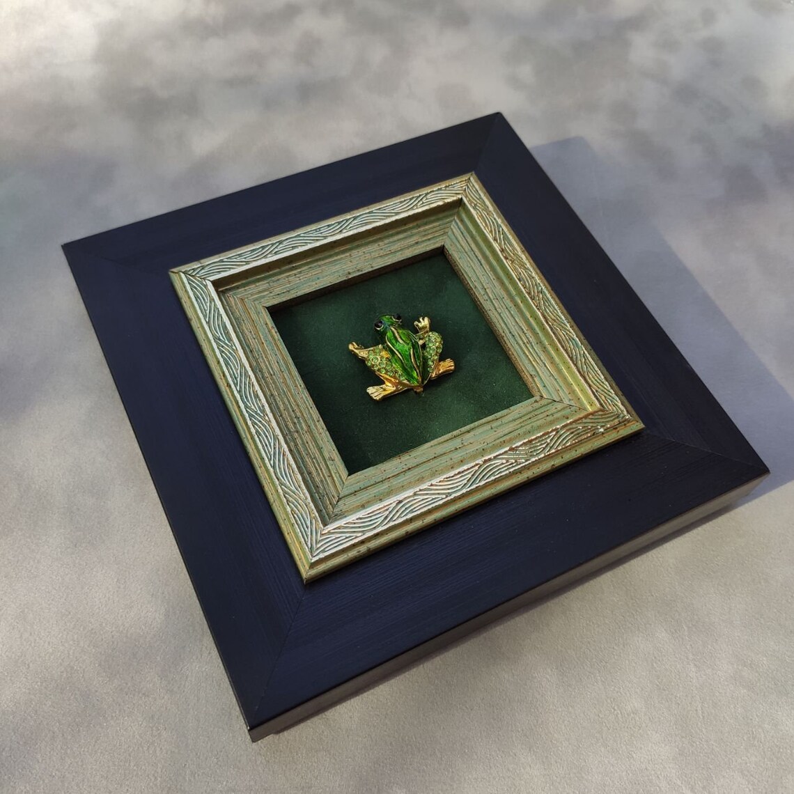 Frog in a Black Mini Frame, Frog in Crystals in a Double Frame, Frog is ...