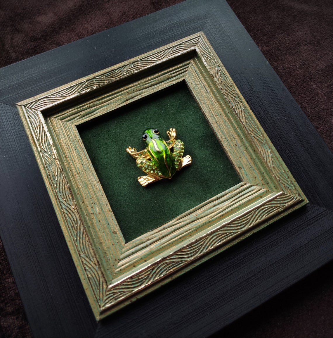 Frog in a Black Mini Frame, Frog in Crystals in a Double Frame, Frog is ...