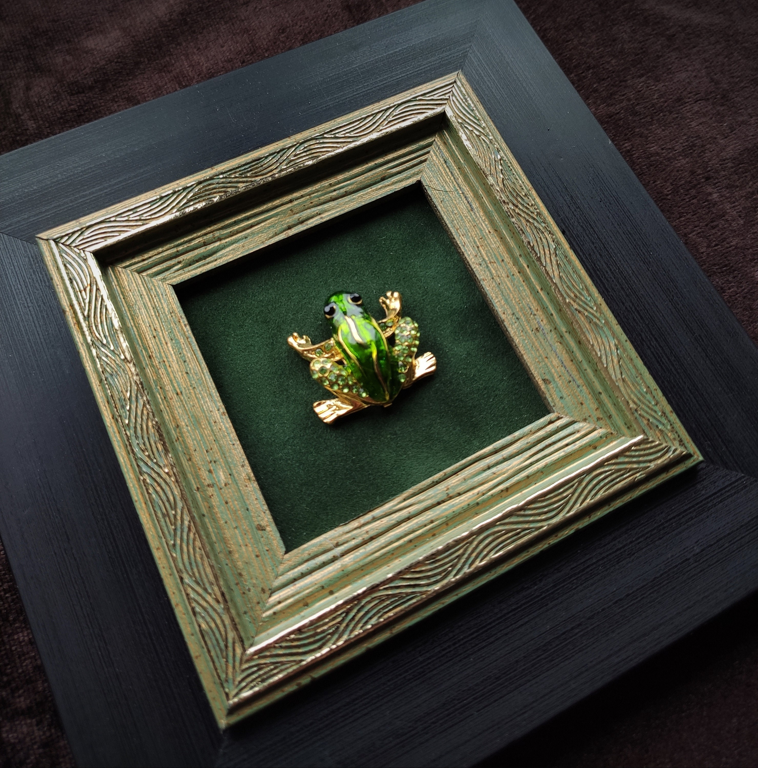 Frog in a Black Mini Frame, Frog in Crystals in a Double Frame, Frog is ...