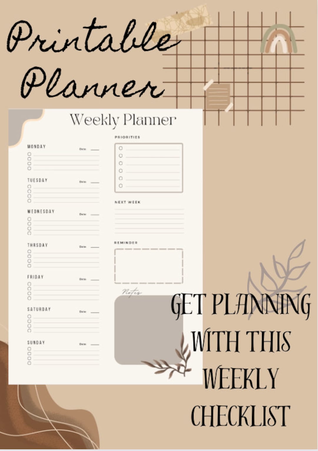 Brown Aesthetic Weekly Planner - Etsy