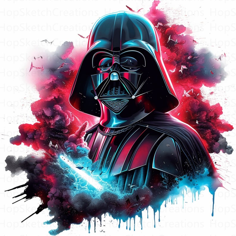 Darth Vader Holding Red Laser Sword, Watercolor Darth Vader Digital ...
