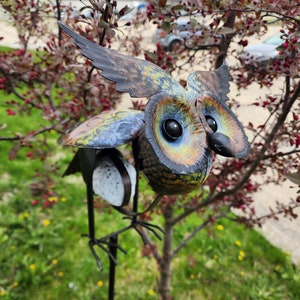 Oliver the Kinetic-rocking Owl Yard Stake- Metal Rustic Bird, Outdoor ...