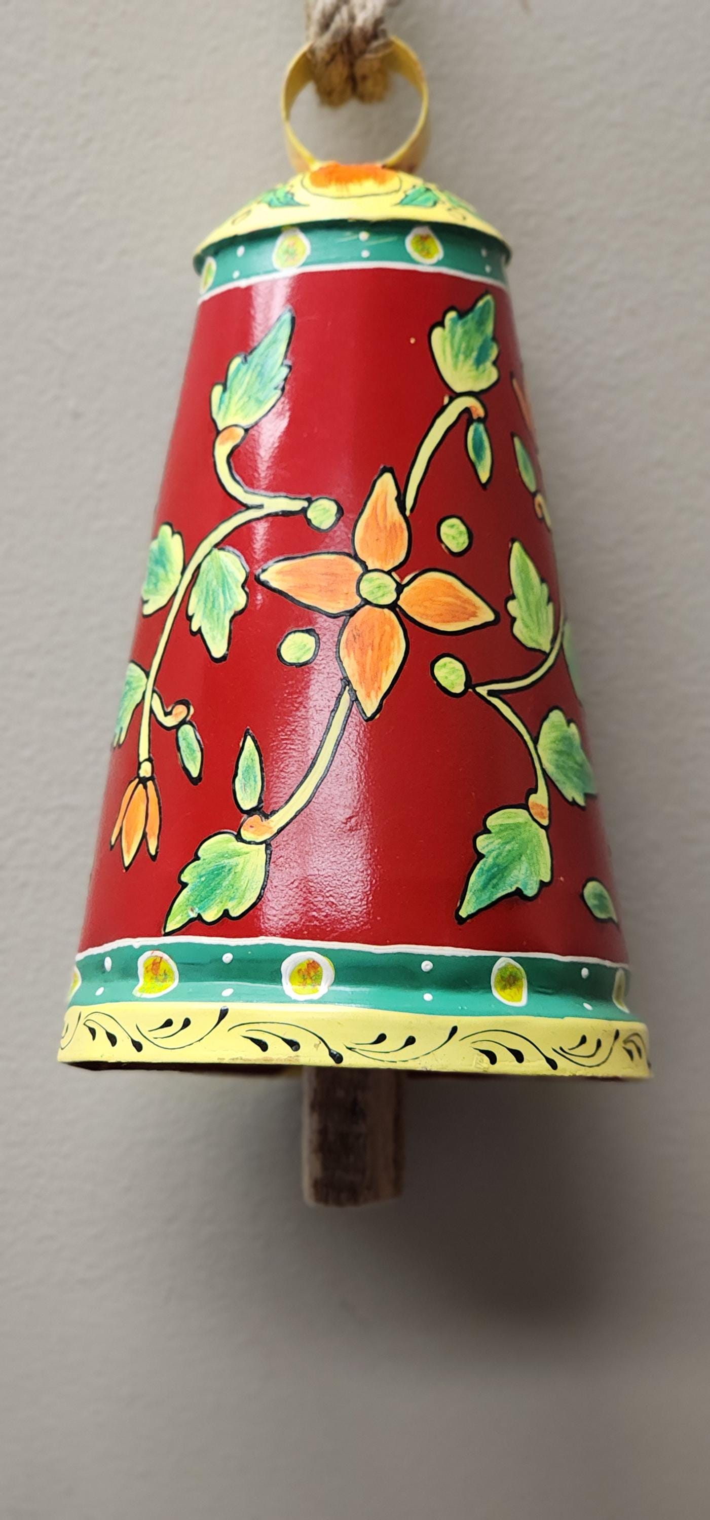 Rustic Hand-painted Metal Bell Wind Chime – Floral Farmhouse Garden ...