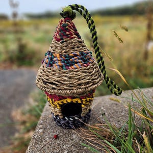 Kinetic Multicolored Recycled Fabric Birdhouse, Garden Decor, Handmade ...