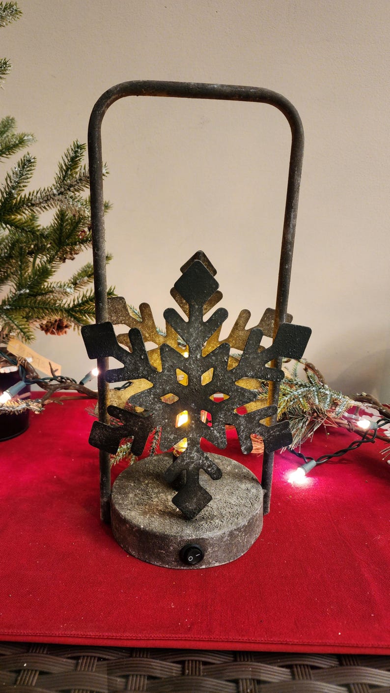 Rustic Snowflake Lantern • Metal Christmas Table Decor • Farmhouse ...