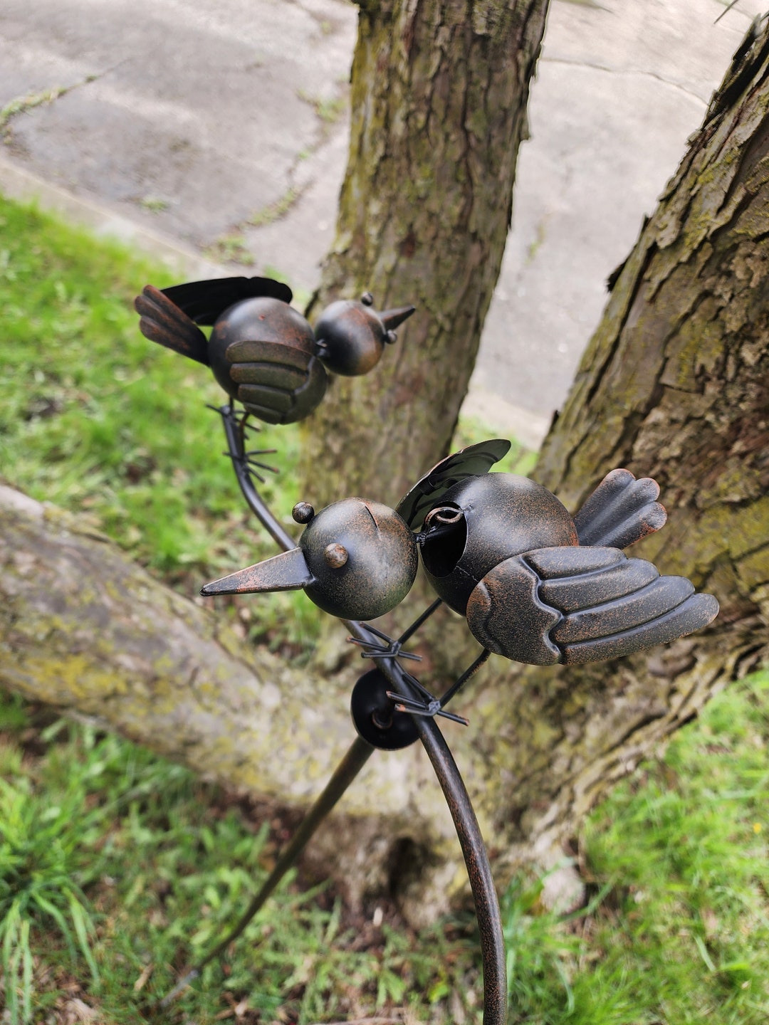 Kinetic Bobble Head Bird Art Yard Stake rustic Metal Yard Art garden ...