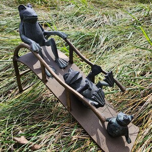 15" Tall Frogs on a Slide Garden Statue, Whimsical Metal Decor, Gift ...