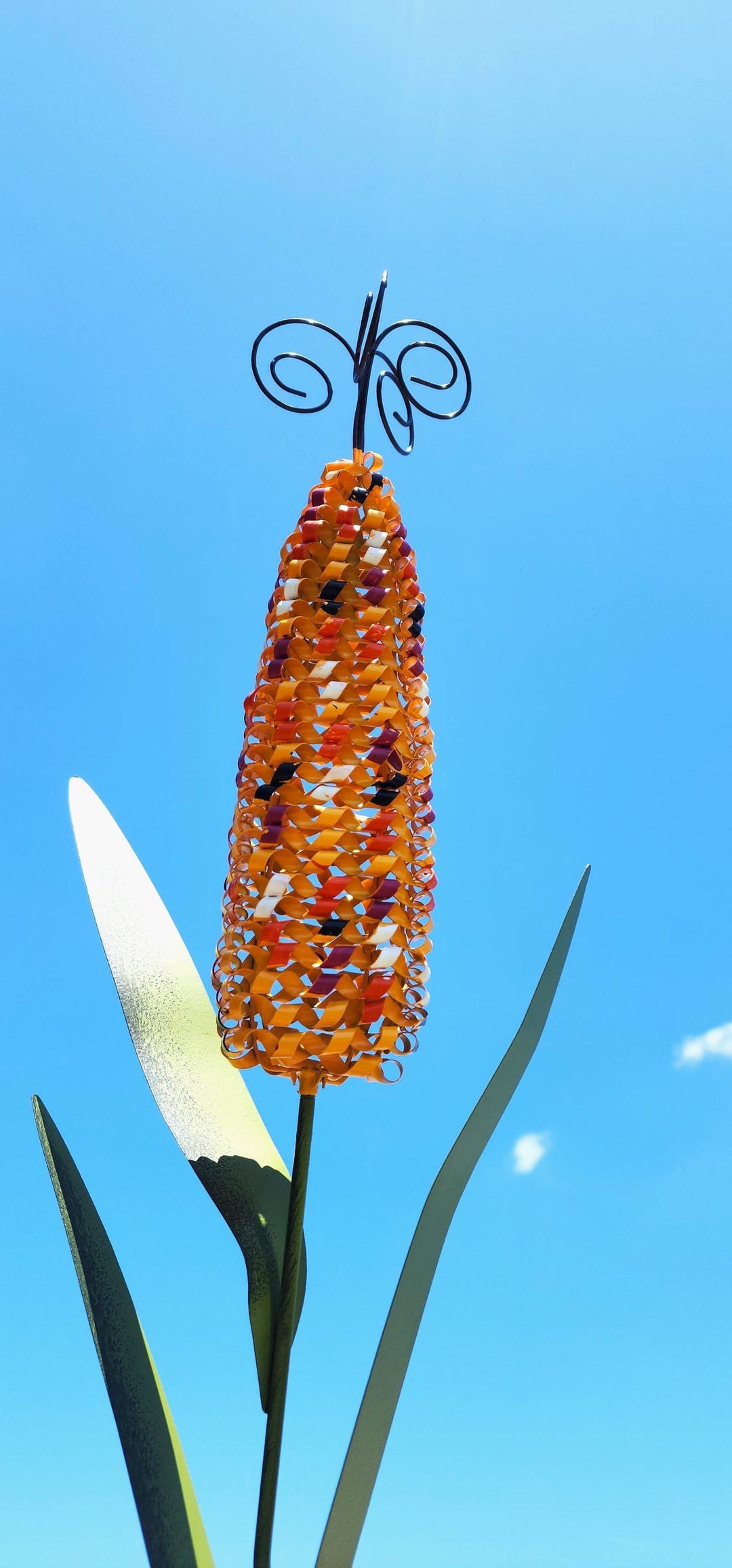 Rustic Metal Corn Stalk Garden Stake, Handcrafted Farmhouse Decoration ...