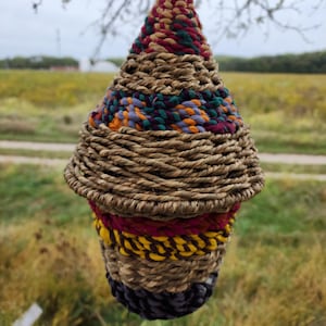 Kinetic Multicolored Recycled Fabric Birdhouse, Garden Decor, Handmade ...