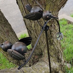 Kinetic Bobble Head Bird Art Yard Stake rustic Metal Yard Art garden ...