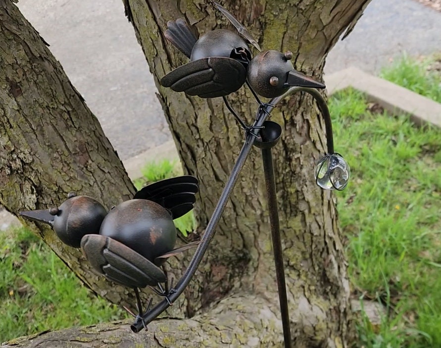 Kinetic Bobble Head Bird Art Yard Stake rustic Metal Yard Art garden ...