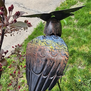 Oliver the Kinetic-rocking Owl Yard Stake- Metal Rustic Bird, Outdoor ...