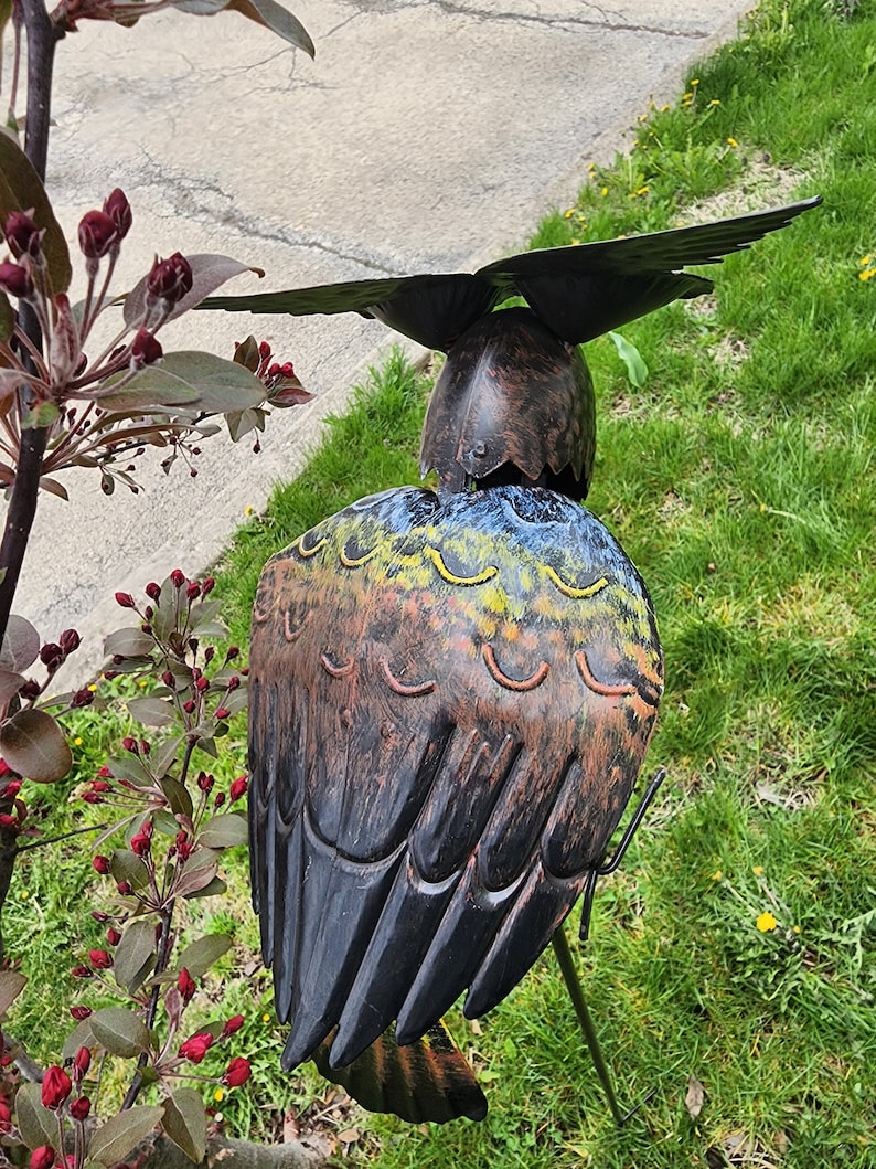 Oliver the Kinetic-rocking Owl Yard Stake- Metal Rustic Bird, Outdoor ...