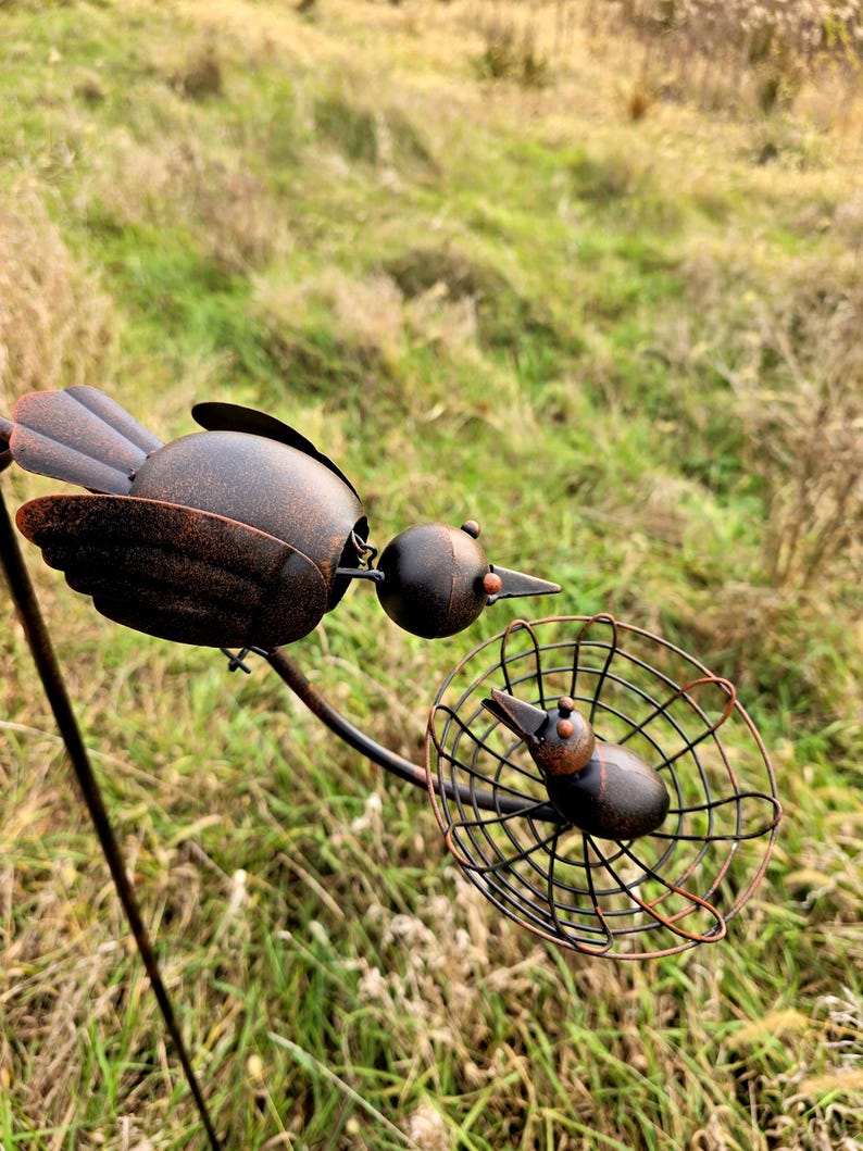 Kinetic Metal Bird Balancer Garden Stake, Rustic Outdoor Decor, Mother ...