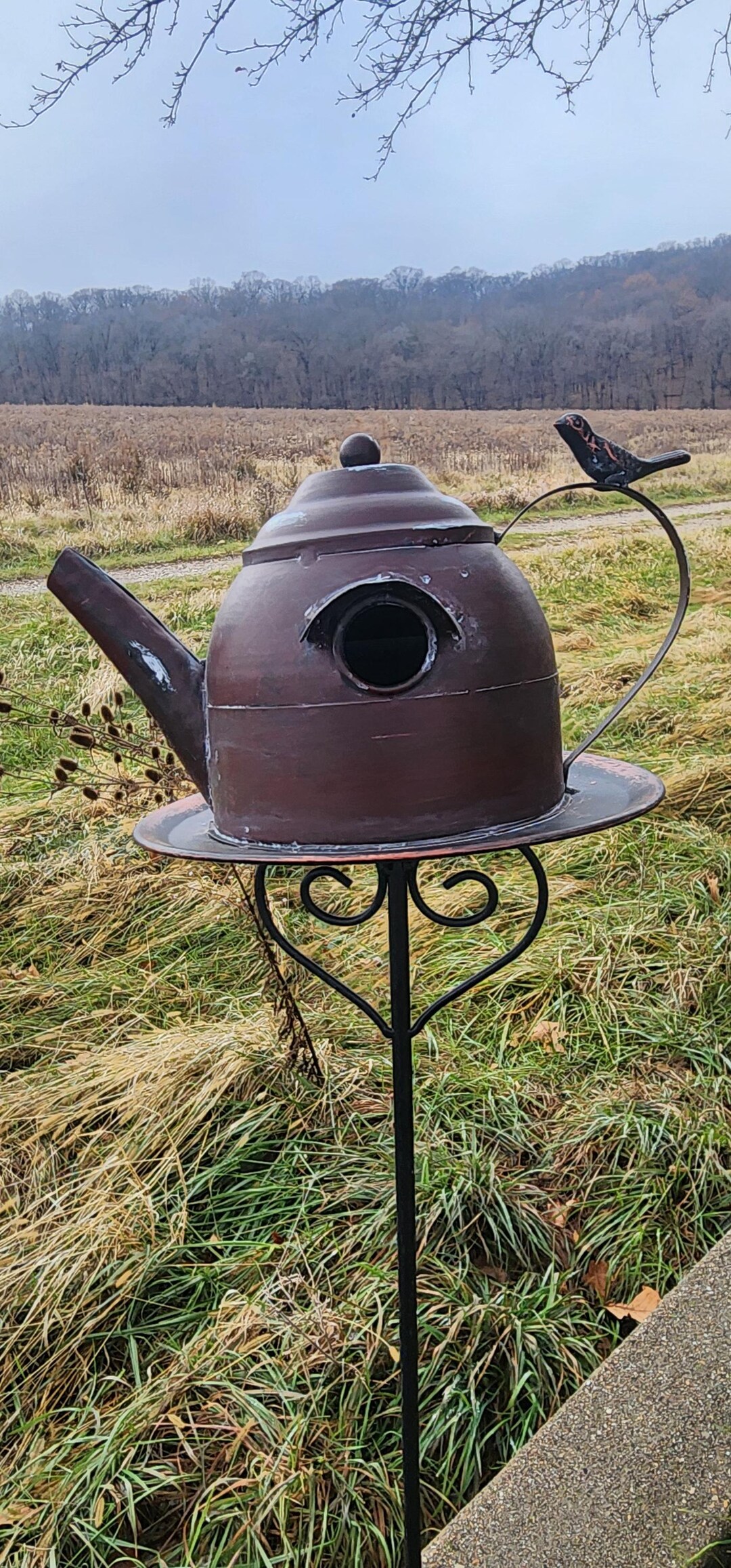 Teapot-shaped Metal Birdhouse on Stake – Unique Garden Décor, Rustic ...