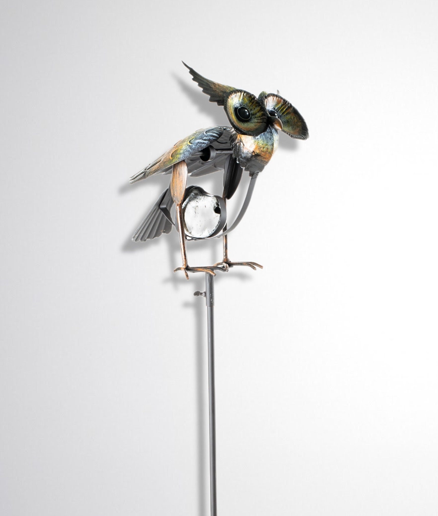 Oliver the Kinetic-rocking Owl Yard Stake- Metal Rustic Bird, Outdoor ...