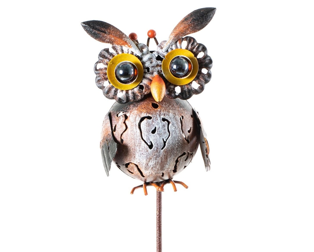 Handcrafted Rustic Metal Owl Yard Stake Whimsical Garden Decor ...