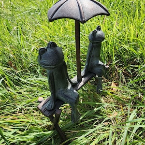 Metal Frog Garden Statue Couple, Whimsical Outdoor Yard Art for Patio ...