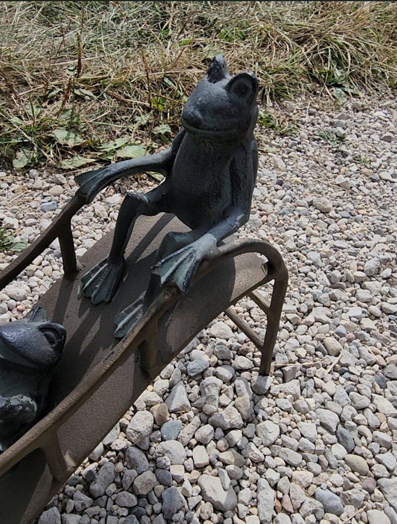 15" Tall Frogs on a Slide Garden Statue, Whimsical Metal Decor, Gift ...