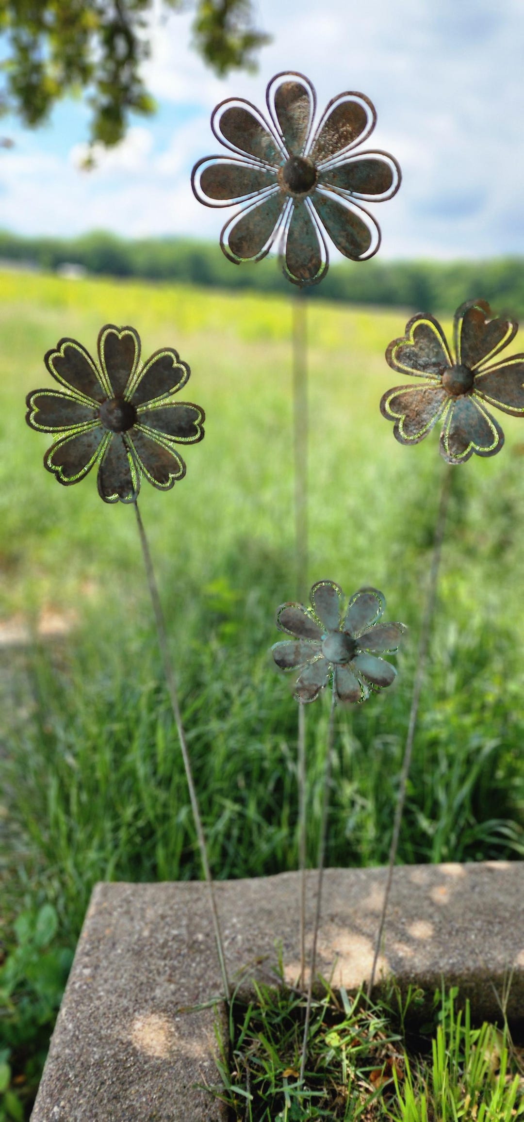 Rustic Metal Flower Garden Stake, Spring Garden Metal Decor, Handmade ...